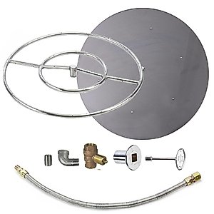 Spotix HPC Round Match Lit Fire Pit Burner Kit with 18-Inch Stainless Steel Burner and 24-Inch Flat Pan, Natural Gas, Polished Chrome, with Flange, Key, Valve, Flex Line and Fittings