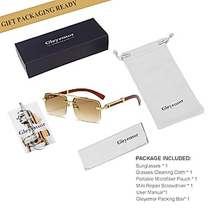 Gleyemor Mens Sunglasses Fashion Rimless Rectangle Sunglasses Square Frameless Sunglasses for Men (Gold/Gradient Brown)