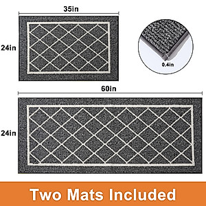 BEQHAUSE-Kitchen-Rugs-Non-Slip-Kitchen-Mats-for-Floor Machine Washable Kitchen Mats 2 Pieces Grey Kitchen Runner Carpet with TPR Backing 24x35inch/24x60inch