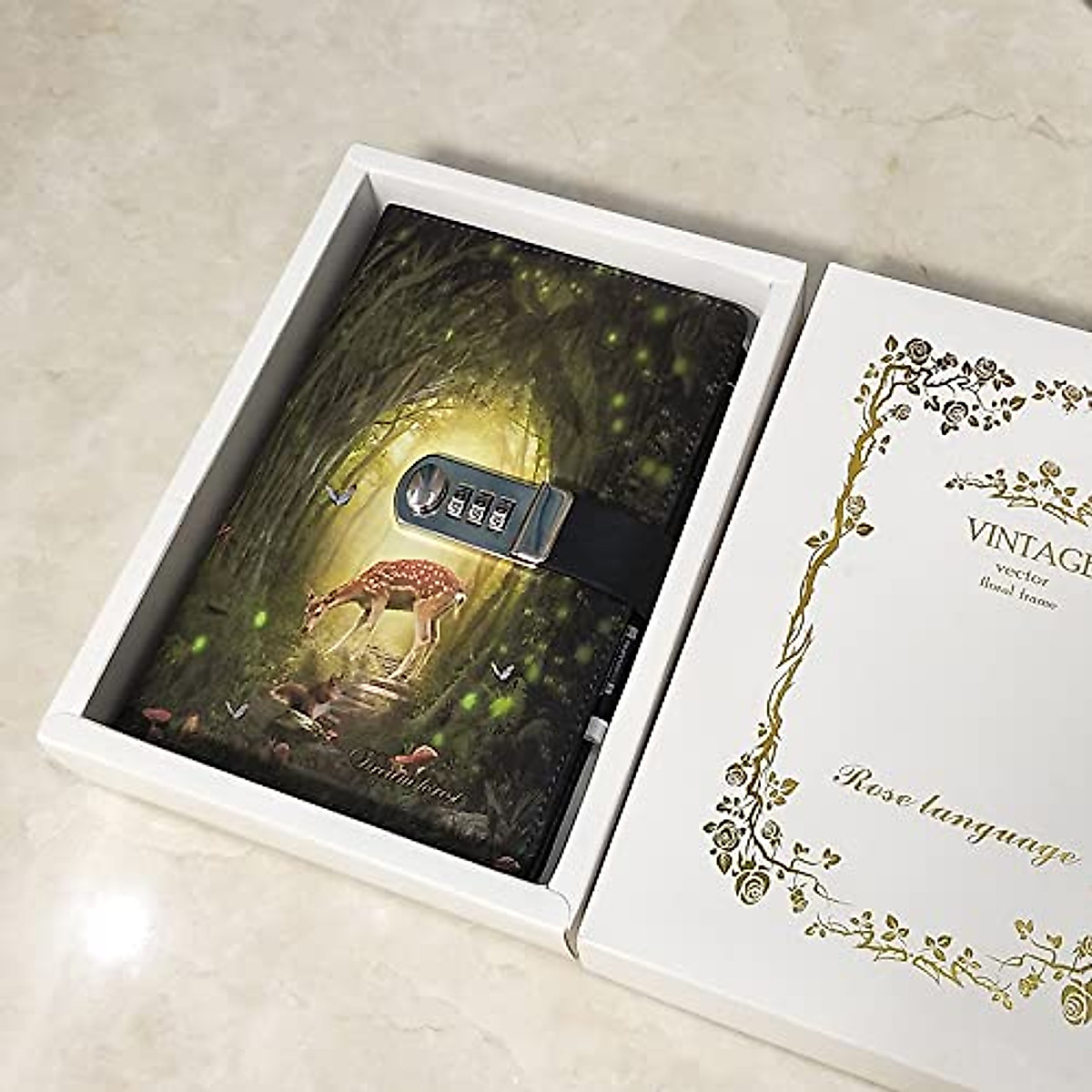 AZPINGPAN Cartoon PU Leather Cover Lock Diary Journal Office Learning Writing Notebook Thickening Portable Planner Organizer Digital Password Notebook Locking Personal Diary