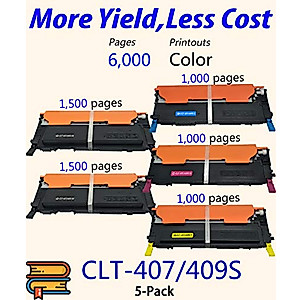 ColorPrint Compatible CLP315 Toner Cartridge Replacement for Samsung 409S CLT-409S CLT409S Work with CLP-315 CLP-310 CLP-310N CLP-315W CLX-3170 CLX 3175FN 3175FW 3175N Printer (5-Pack, 2BK,1C,1M,1Y)