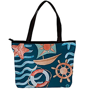 TFCOCFT Purses for Women, Tote Bag, Bags for Women, Womens Handbags, abstract ship starfish blue sea pattern