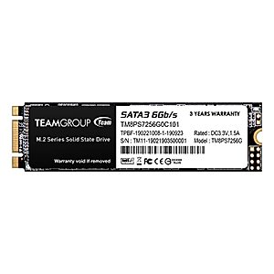 TEAMGROUP MS30 256GB with SLC Cache 3D NAND TLC M.2 2280 SATA III 6Gb/s Internal Solid State Drive SSD (Read/Write Speed up to 500/400 MB/s) Compatible with Laptop & PC Desktop TM8PS7256G0C101