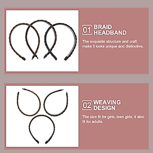 Lurrose 3 Pcs Women Hair Plaited Braided Headbands Synthetic Hairpieces Braid Wig with Teeth Hair Band Hair Hoop Hair Accessories