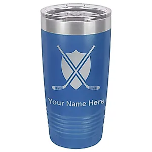 LaserGram 20oz Vacuum Insulated Tumbler Mug, Hockey Sticks, Personalized Engraving Included (Dark Blue)