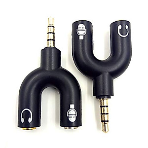 2 Pack Headset Splitter Adapter, Haokiang U Shape 3.5mm 4 Pole Male to 2 x 3 Pole Female Headphone Y Splitter for Audio Stereo Headphone and MIC