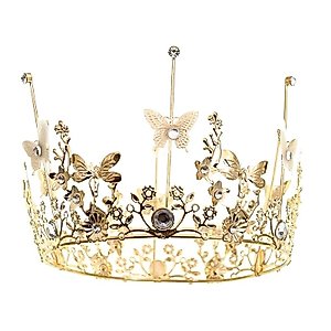 JORCEDI Wedding Birthday Crown Party Supplies Queen Tiara Crystal Rhinestone for Cake Topper, Costume Hair Accessories for Prom Party Gold