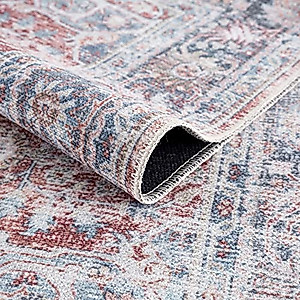 Bloom Rugs Caria Washable Non-Slip 4x6 Rug - Brick/Dark Blue Area Rug for Living Room, Bedroom, Dining Room and Kitchen - Exact Size: 4' x 6'