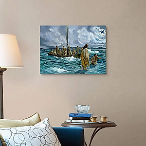 GREATBIGCANVAS Christ Walking on the Sea of Galilee Canvas Wall Art Print, Christian Home Decor Artwork, 30"x20"x1.5"