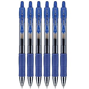 Pilot G2 Retractable Rollerball Gel Pens, Fine Point, 0.7mm, Blue Ink, 6 Count