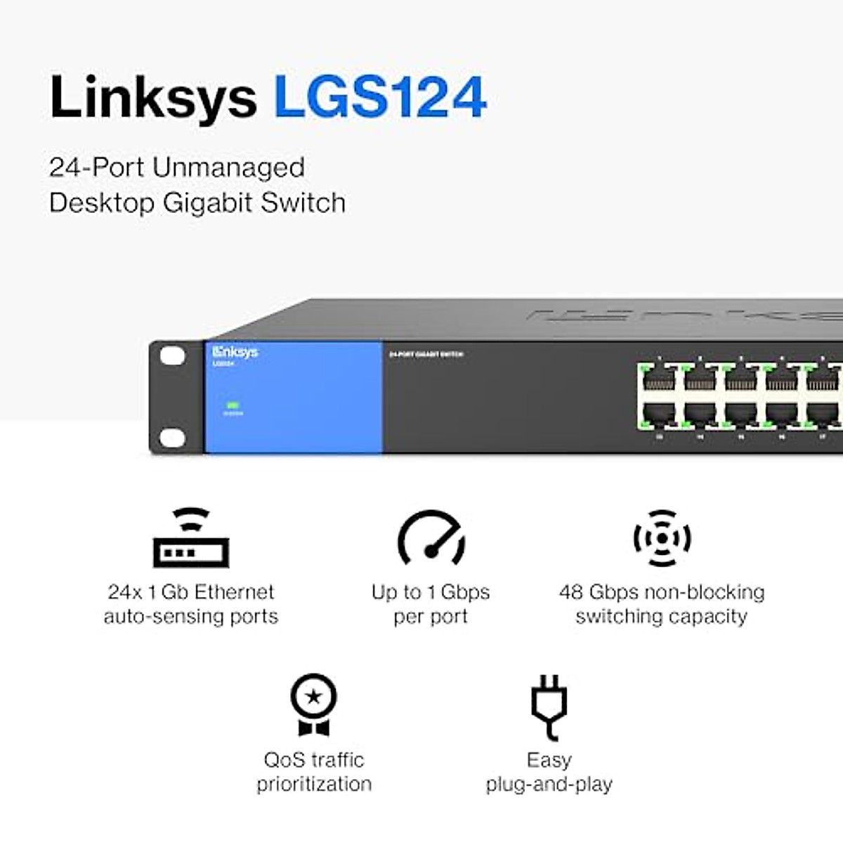 Linksys LGS124 24 Port Gigabit Unmanaged Network Switch - Home & Office ...
