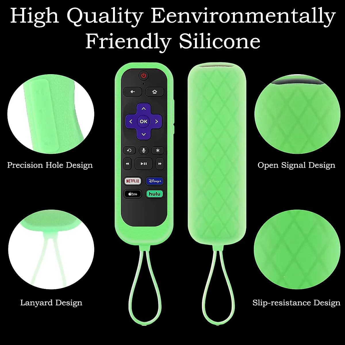 3Pack Silicone Protective Controller Sleeve for Roku | onn Roku TV Remote Cover | TCL Roku Remote Case Universal for Roku Express 4K+ 2021 | Hisense Roku (Glow Purple&Glow Green&Rose Red)