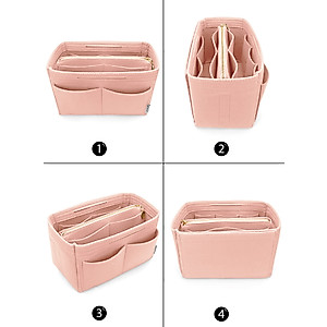 LEXSION Felt Purse Bag Organizer Insert with zipper Bag Tote Shaper Fit Speedy Neverful PM MM 8021 Pink L