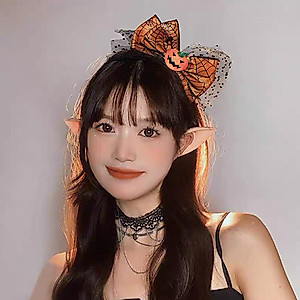 AIUPUOC Halloween Headband Orange Hair Bow Lace Hair Accessories Pumpkin Hair Band Cosplay Hair Decorations Party Hair Supplies 1Pcs