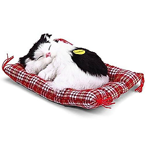 A-Parts Lovely Simulation Animal Doll Plush Cat Toy with Sound Kids Toy Decorations Stuffed Toys Black & White