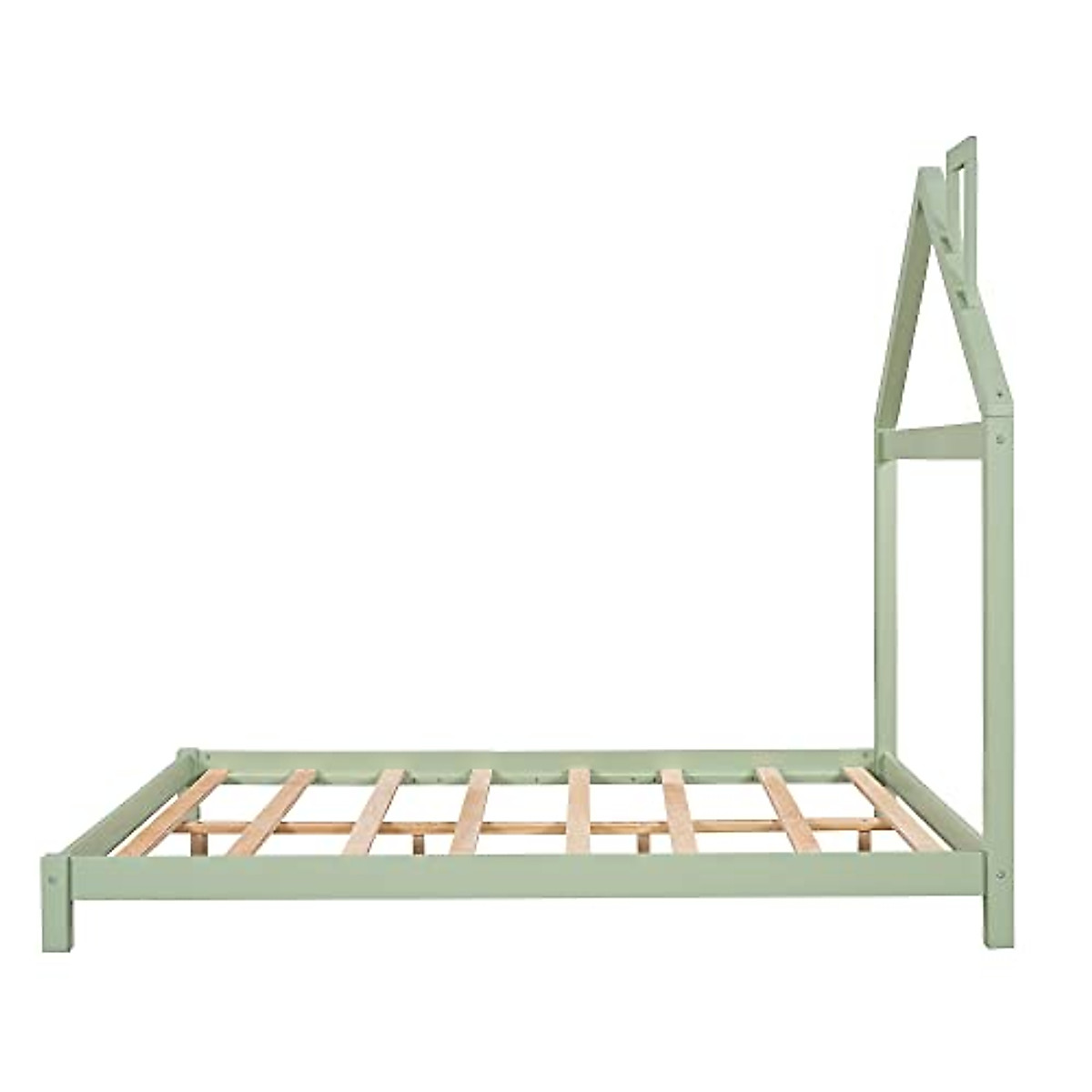 BIADNBZ Full Size Platform Bed Frame with House-Shaped Headboard for Kids Boys Girls Bedroom, Wooden Slats Support, No Box Spring Needed, Green