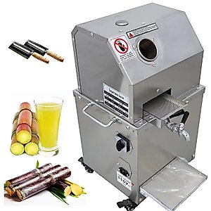 INTBUYING Sugarcane Juicer Electric Sugar Cane Press Machine W/3 Stainless Steel Rollers 2 Knives Sugarcane Extractor Machine Commercial Sugarcane Ginger Juice Mill Machine 110V 660LB/H