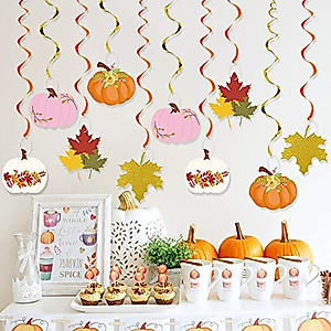20Pcs Fall Party Hanging Decorations, Autumn Pumpkin Maple Leaf Thanksgiving Hanging Swirls Streamers, Fall Hanging Decorations for Little Pumpkin Baby Shower Fall Thanksgiving Birthday Party Supplies