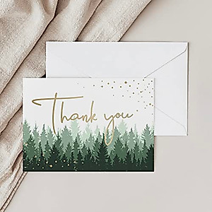 Thank You Cards with Envelopes | 48 Gold Foil Forest Nature Wedding Thank You Cards | Baby Shower Thank You Cards | Bridal Shower, Rustic Woodland Thank You Notes with Envelopes Set | 4x6 Inches