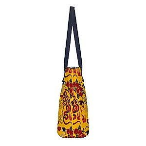 Snakes Lips Eyes Roses Flame Women's Tote Bag PU Leather Shoulder Bag Handbags Purse For Work Shopping Travel