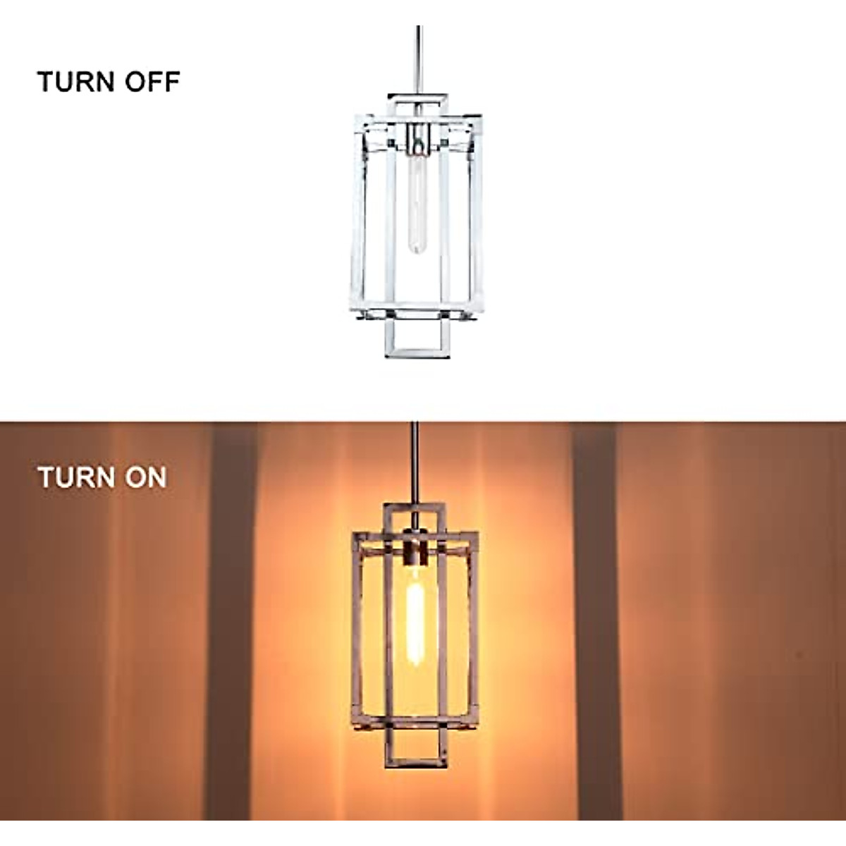 BUNKOS 1-Light Lantern Pendant Light in Chrome Finish, Geometric Hanging Light Fixture, 8" Farmhouse Chandelier for Kitchen Island Foyer Hallway, Adjustable Height, T10 Bulb Included