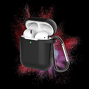 Antetek Compatible for AirPods Case with Keychain,Silicone Protective Cover Accessories Compatible with Apple AirPods 1st and 2nd Generation,Support Wireless Charging Shockproof (Black)