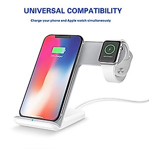 2 in 1 Charging Station, Fast Qi Wireless Charger Stand, FACEVER Wireless Charging Stand for Apple Multiple Devices iPhone 14 Pro 13 12 Max 11 Xs X XR 8 Plus Apple Watch Series Ultra 8 7 6 5 4 3 2