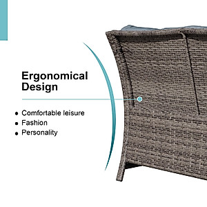 OC Orange-Casual 2-Piece Outdoor Patio Furniture Wicker Love-seat and Coffee Table Set, with Built-in Storage Bin, Grey Rattan, Grey Cushions