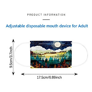 Felicy 50PC Sun Mountain Forest Watercolor printed Disposable Face Mask, Full Face Protection Women Adults Nose Clip Elastic Earloop (F - Mixed Colors), 6.9 x 3.7inch / 17.5 x 9.5cm