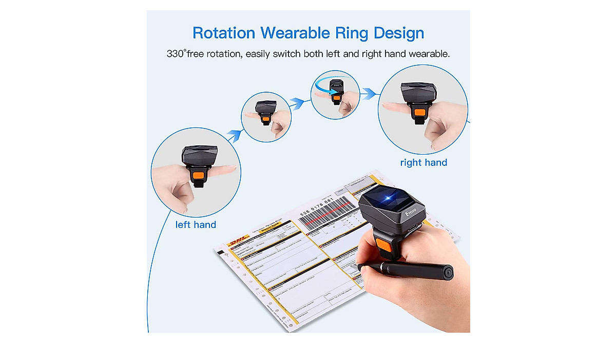 Eyoyo 1D Bluetooth Ring Barcode Scanner - Portable & Wireless