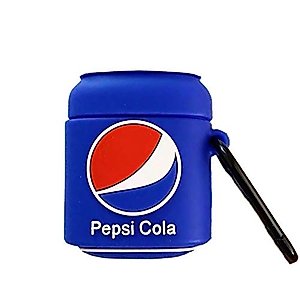 Ultra Thick Soft Silicone Pepsi Cola Case with Hook for Apple Airpods 1 2 Air Pods Wireless Earbuds Protective 3D Blue Drink Can Shaped Fun Cool Fresh Gift Kids Teens Men Boys Girls