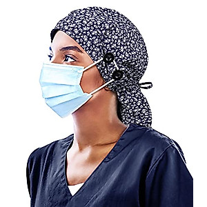 Winitas Satin Working Cap with Buttons Tie Back Adjustable for Women Long Hair