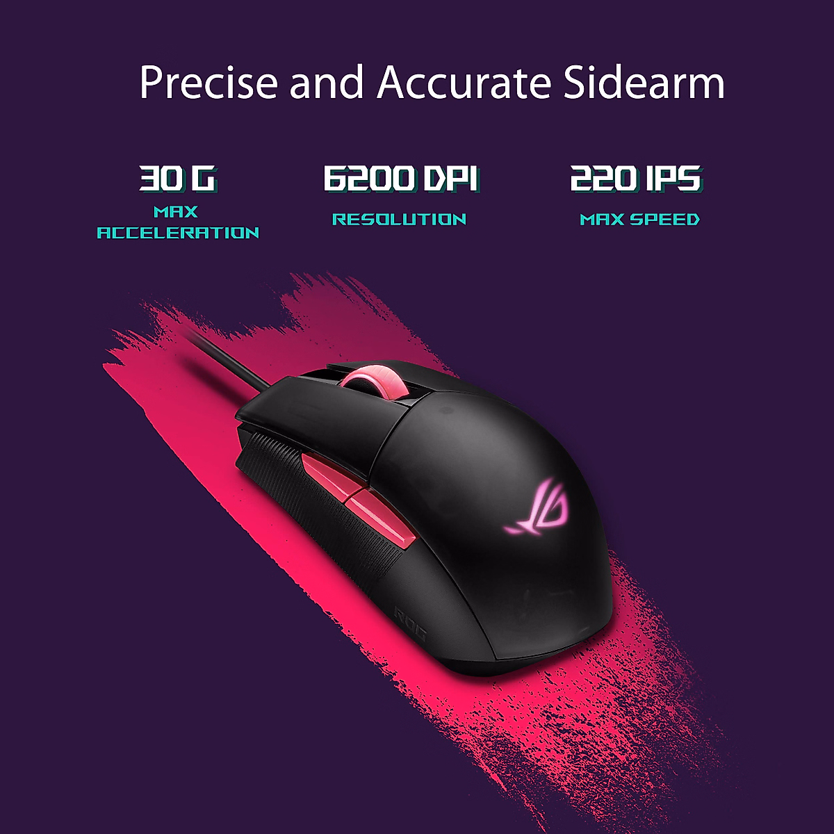 ASUS ROG Strix Impact II Electro Punk is an ambidextrous, Ergonomic Gaming Mouse Featuring 6,200 dpi Optical Sensor, Lightweight Design and Aura Sync RGB Lighting