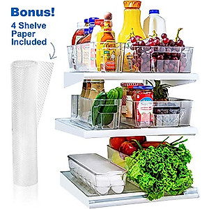 fridge bins and organizers Set of 10 - Stackable refrigerator bins set includes 6 bins for food containers and 4 precut shelf liners for fridge shelf's