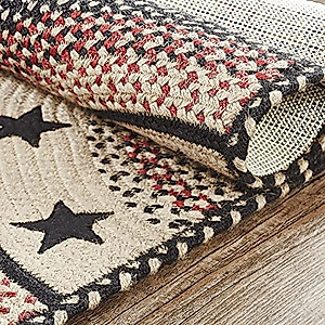 VHC Brands Colonial Star Accent Rug with PVC Pad, Jute Blend, Half Circle, Tan Black Red Star, 16.5x33