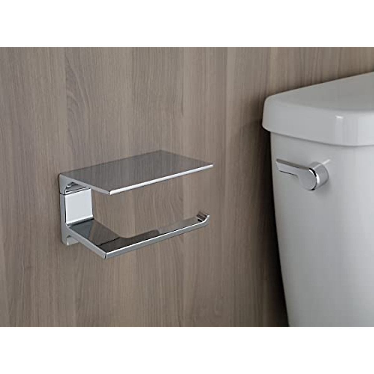 Delta Faucet 79956 Pivotal Wall Mounted Single Post Toilet Paper Holder with Shelf in Polished Chrome, Bath Accessories