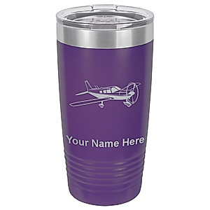 LaserGram 20oz Vacuum Insulated Tumbler Mug, Low Wing Airplane, Personalized Engraving Included (Dark Purple)