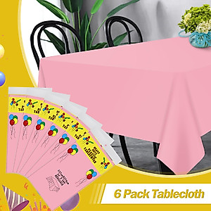 tujol Pink 6 Pack Plastic Table Cloth 54" x 108", Disposable Tablecloths Rectangle Table Cover, Plastic Table Cloths for Parties