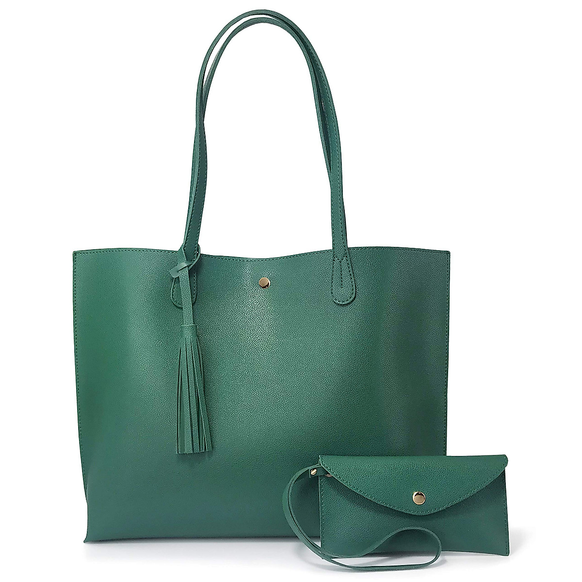 Minimalist Clean Cut Pebbled Faux Leather Tote Womens Shoulder Handbag (Green) Medium