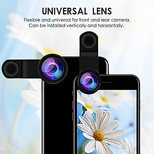 Hemobllo Portable Cell Phone Camera Lens Super Wide Angle Lens Macro Lens Fisheye Lens Clip on 3 in 1 Mobile Phone Lens Compatible for iPhone 6S/7/8/X (Black)