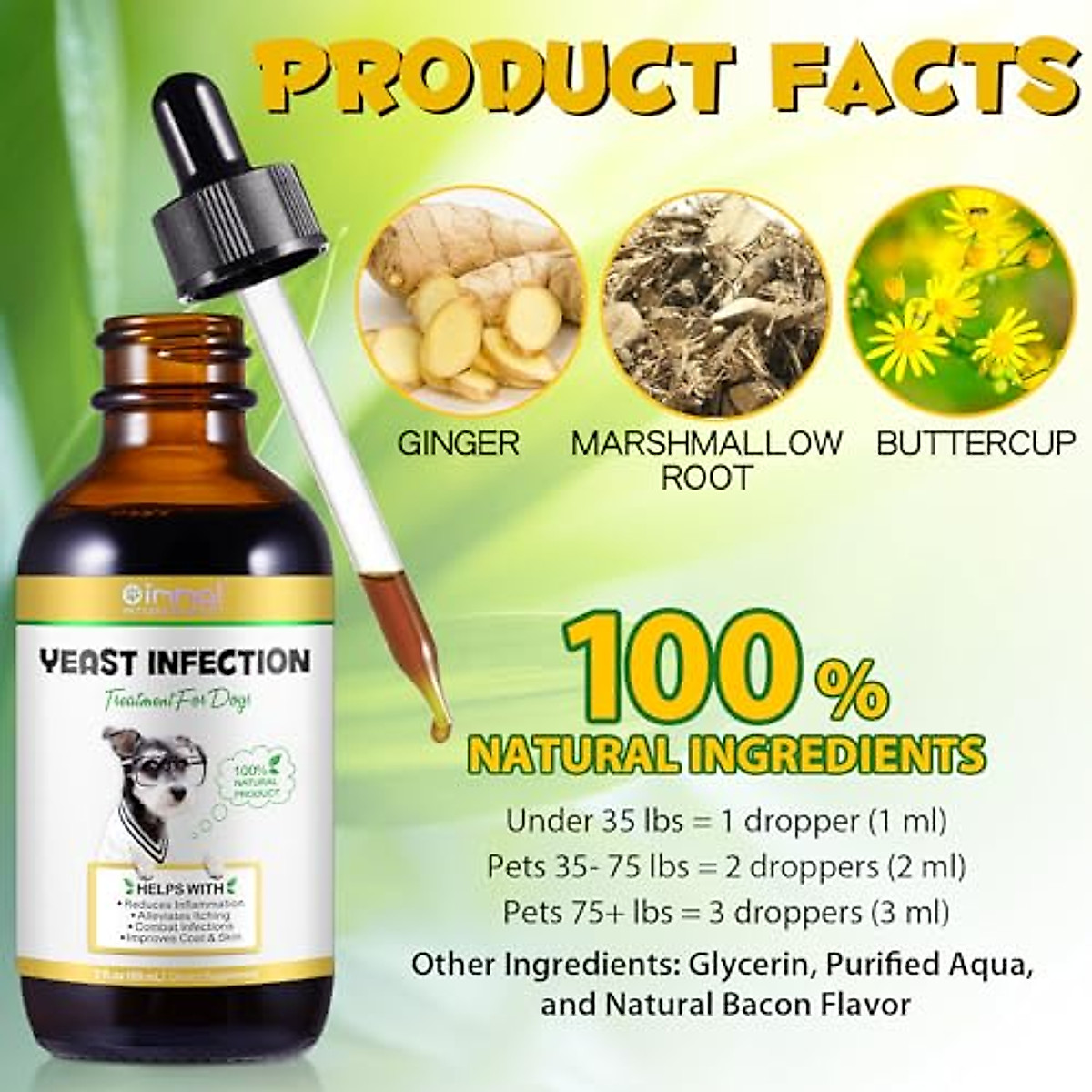 Dog Yeast Infection Treatment, 4 Fl Oz Natural Yeast Infection Treatment for Dogs Supports Dog Skin Itch Relief, Dog Ear Infection & Allergy Relief, Pet Supplies Dog Ear Care, Bacon Flavor - 2 x 60ml