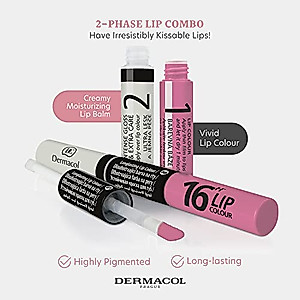 Dermacol - 16-Hour Lip Colour, Highly Pigmented Glossy Lip Stain, Two-Phase Lip Plumper Gloss, Kissproof Lip Makeup Products with Matte and Glitter Finish, No.11 Shimmering Light Pink Lipstick, 7.1 mL