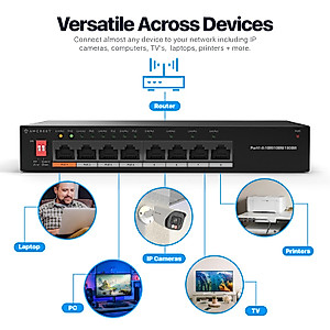 Amcrest 8-Port Switch with 4-Ports POE+ 802.3af/at 60W, Metal Housing, (AGPS8E4P-AT-60-V2)