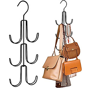 2Pack Purse Hanger Organizer for Closet Handbag Silver Metal Holder, Hanging Closet Organization Storage Scarves, Men's Ties, Women's Shawls, Backpacks, Belts, Accessories, Clothes (Black)