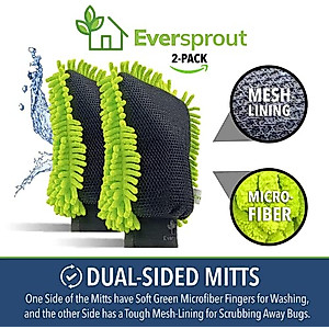 EVERSPROUT Dual-Sided Car Wash Mitts (2-Pack) | Never-Scratch, Ultra-Soft Microfiber & Sponge-Mesh Side for Scrubbing | Machine Washable | Premium Quality | Perfect for Car, Truck, Vehicle, RV, Boat