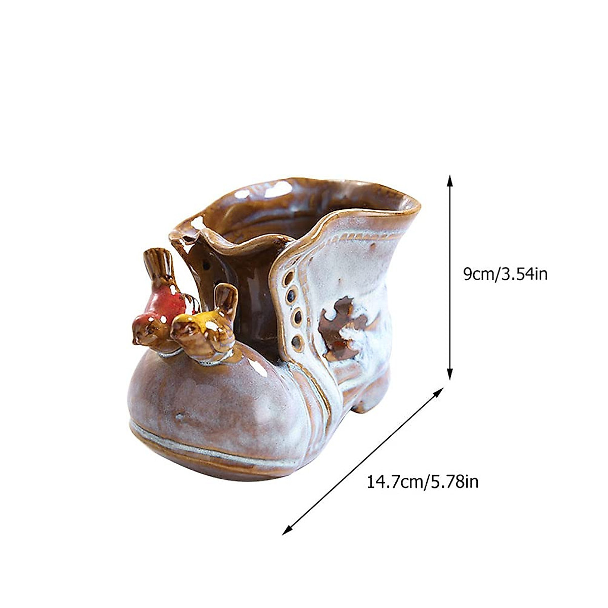 Ceramic Boot Planter Plant Pot Vase Planter with Bird Figurines Bonsai Pot Flower Pot Succulent Planter Multi Pot(Color Random)