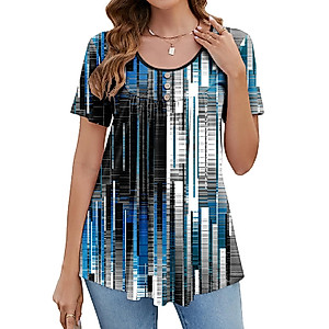 BeadChica Women's Tunic Tops To Wear With Leggings Short Sleeve Shirts Botton Up Casual Ruched Blouses Clothing Contrast-XL