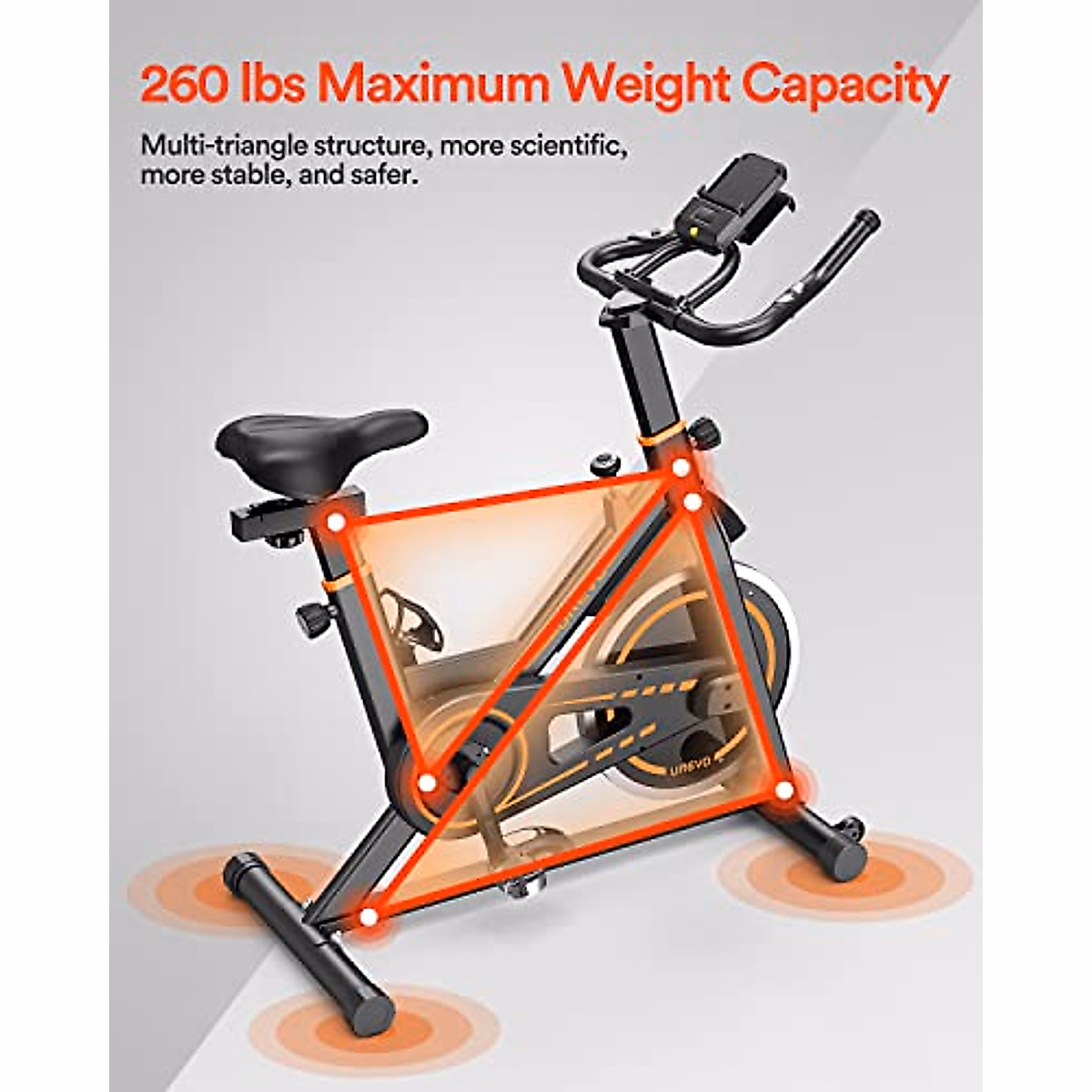 UREVO indoor Cycling Bike, Stationary Exercise Bike 350 lbs Weight Capacity，Ipad Mount, Comfortable Seat Cushion, Silent Belt Drive Cycle Bike for Home Workouts Gym