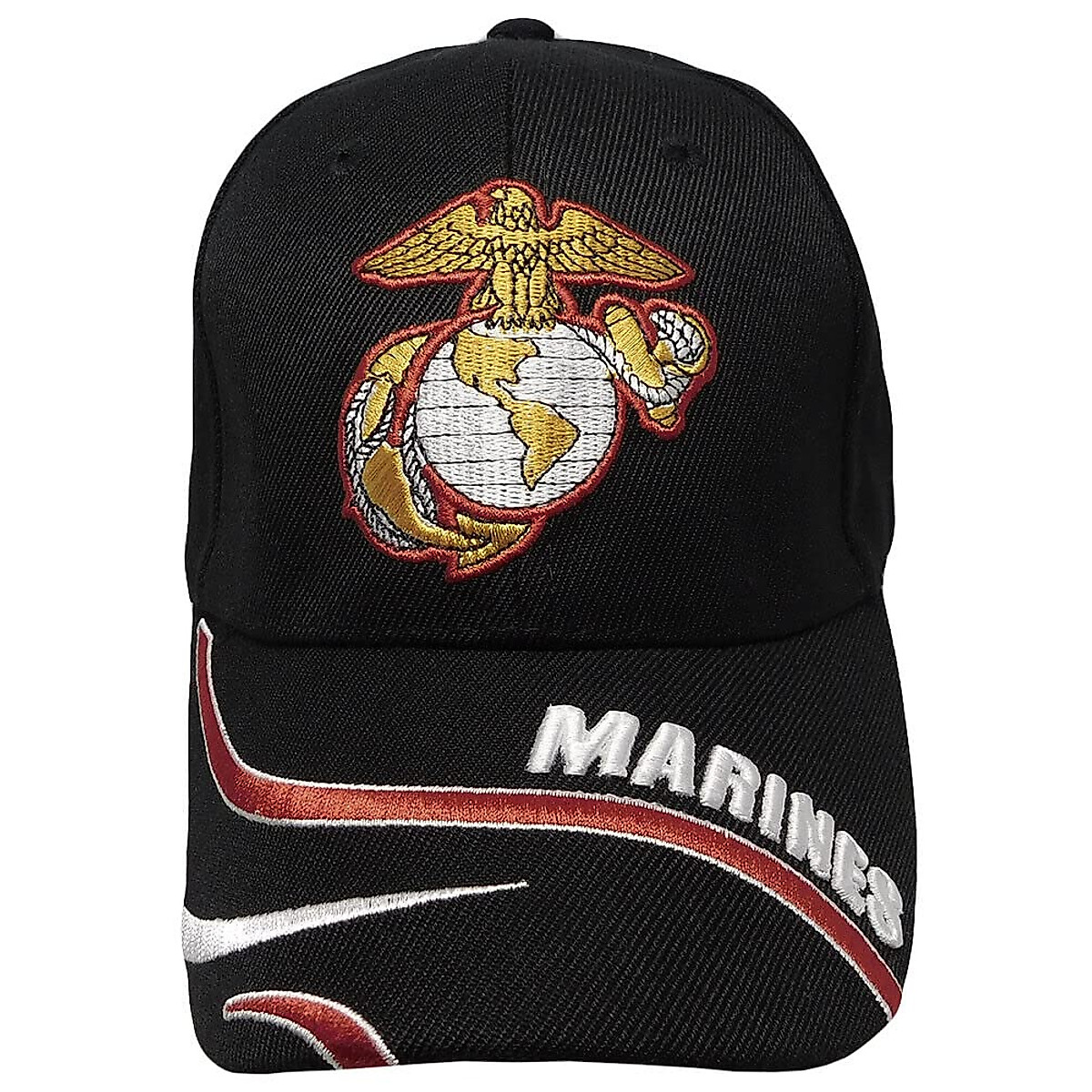 Trade Winds Marines USMC EGA Emblem Insignia Marine Corps Swirl Black Acrylic Adjustable Embroidered Baseball Hat Cap - Officially Licensed