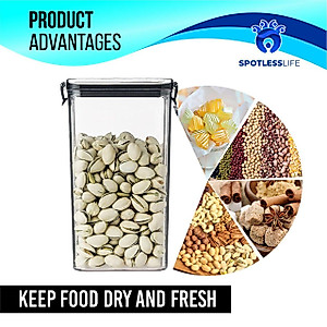 SPOTLESSLIFE Pantry Food Storage Container - 60oz - Tall Kitchen Canister with Airtight Lid, Clear Organizer for Dry Ingredients, Flour, Cereal – Large Sealed Container for Kitchen and Pantry